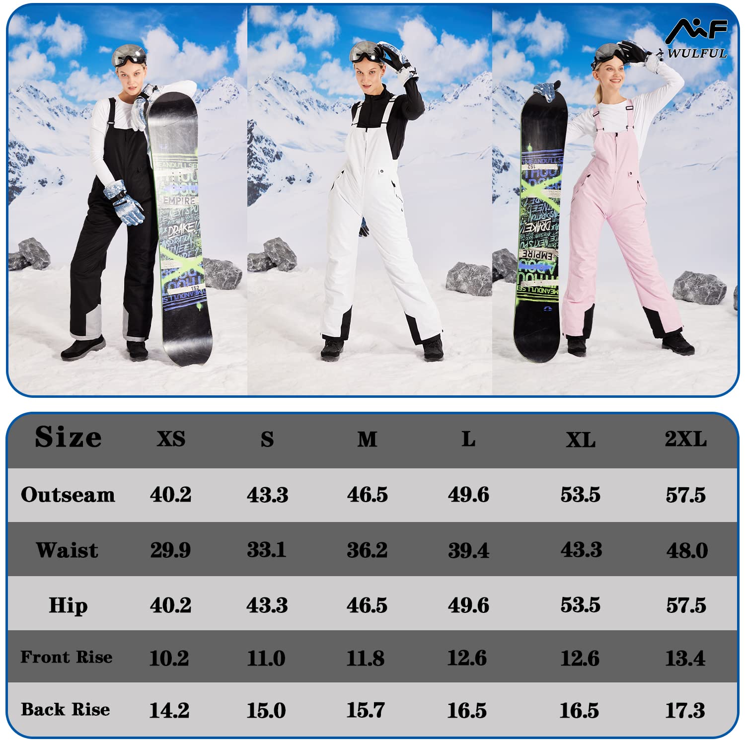 WULFUL Womens Insulated Snow Bibs Waterproof Winter Ski Pants Snowboarding Overalls Dark Grey