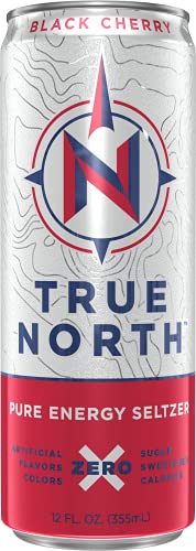 True North, Pure Energy Seltzer, Black Cherry, 12 Fl Oz (Pack of 12)