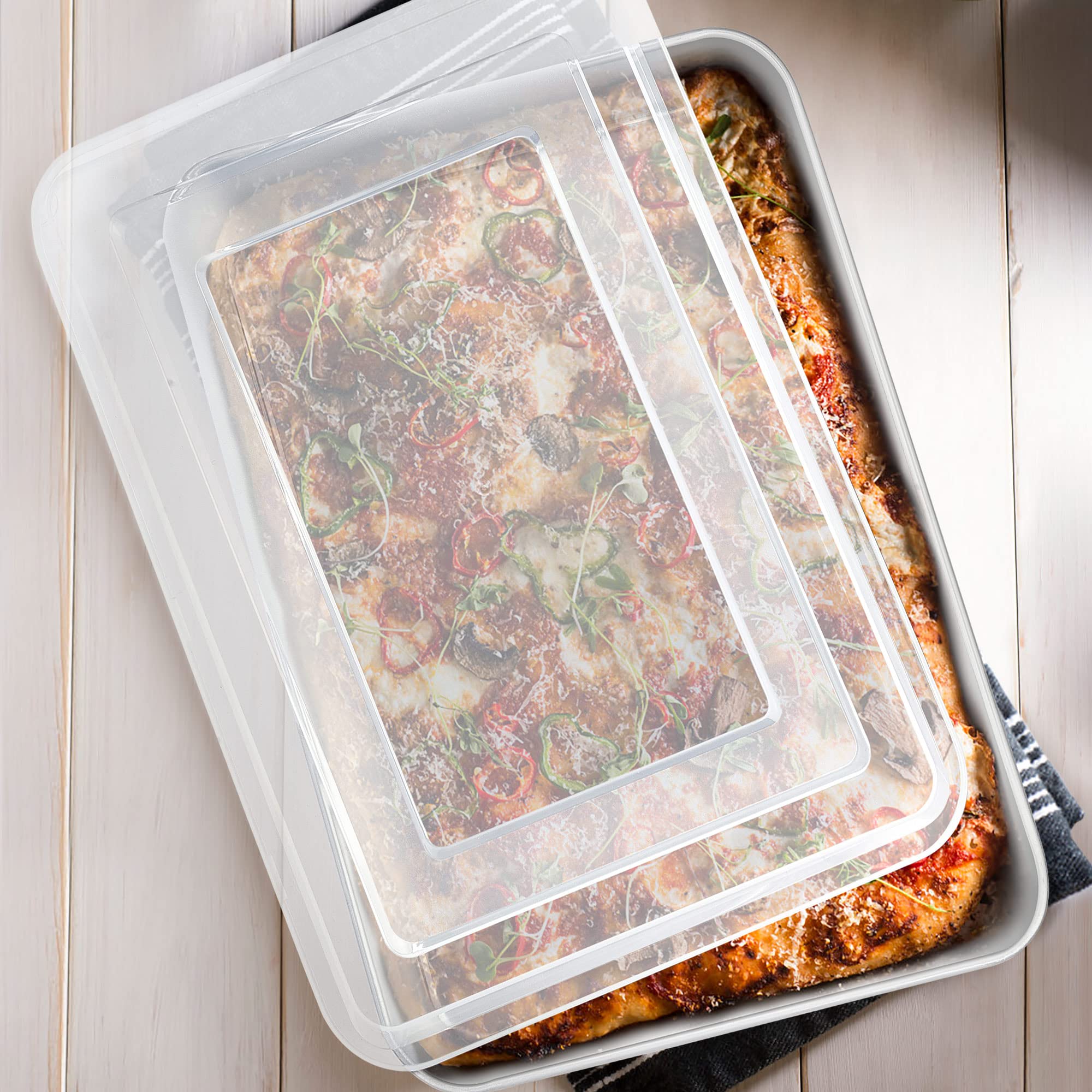 TeamFar Lasagna Pan, 12.4 Inch Stainless Steel Rectangular Textured Baking Pan with Lid, Corrugated Bottom & Deep Side, Non-Toxic & Heavy Duty, Dishwasher Safe - (2 Pans + 2 Lids)