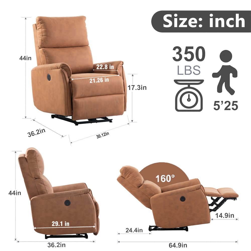 OMMGG Electric Power Recliner Chair with USB Ports and Side Control Button, Upholstered Foam Lounge Single Sofa w/Adjustable Backrest and Footrest, Home Theater Seating, Orange