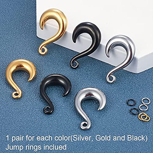 Vankula 3 Pairs DIY Ear Weight Hook for Ear Piercing Jewelry Stainless Steel Plugs Dangle Ear Pierced Expander Gauge