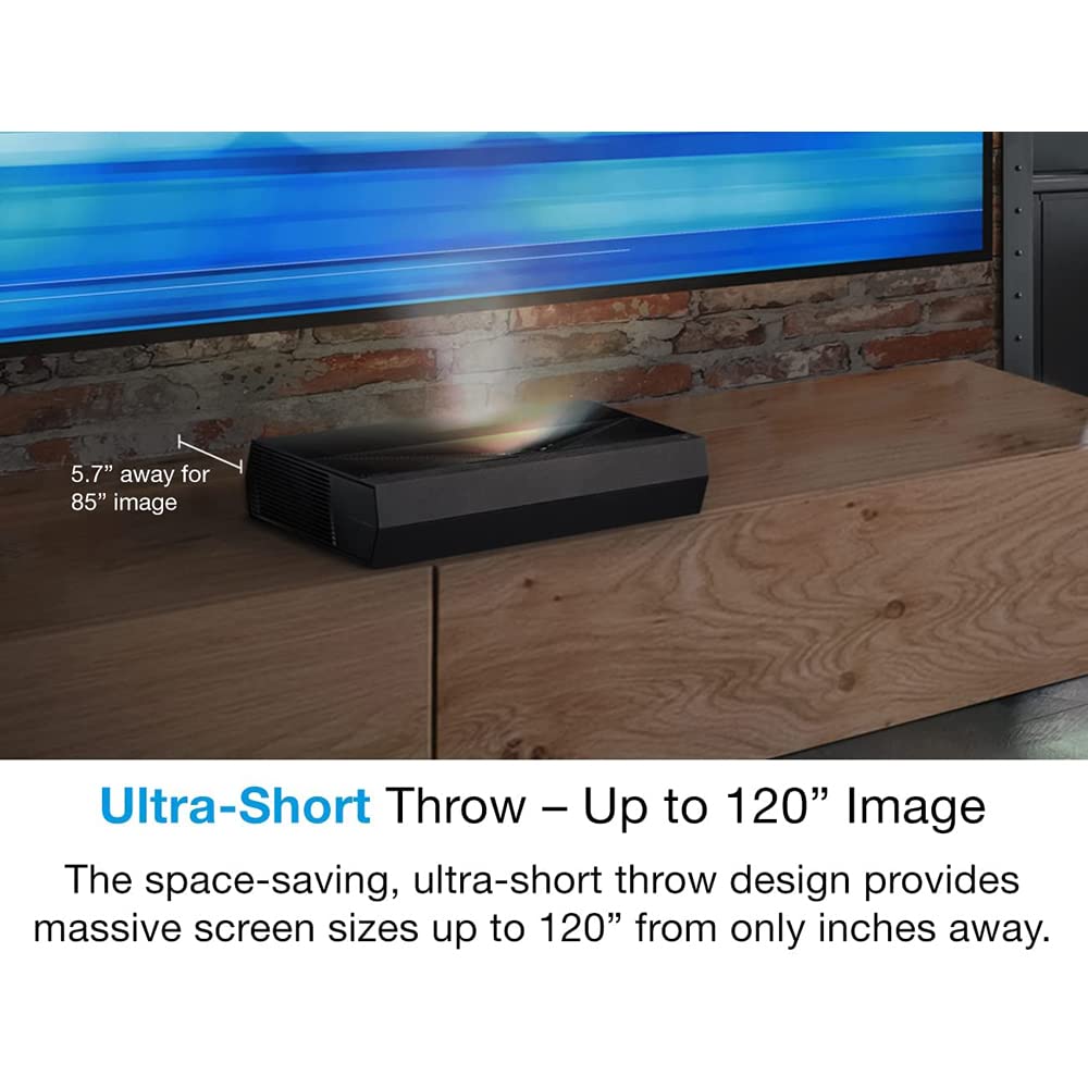 Optoma CinemaX P2 Smart 4K HDR UHD Laser All-in-One Home Entertainment System - Black Bundle with Minolta 120" Home Theater Projector Screen 16:9 Indoor Outdoor Folding with Mount Hooks