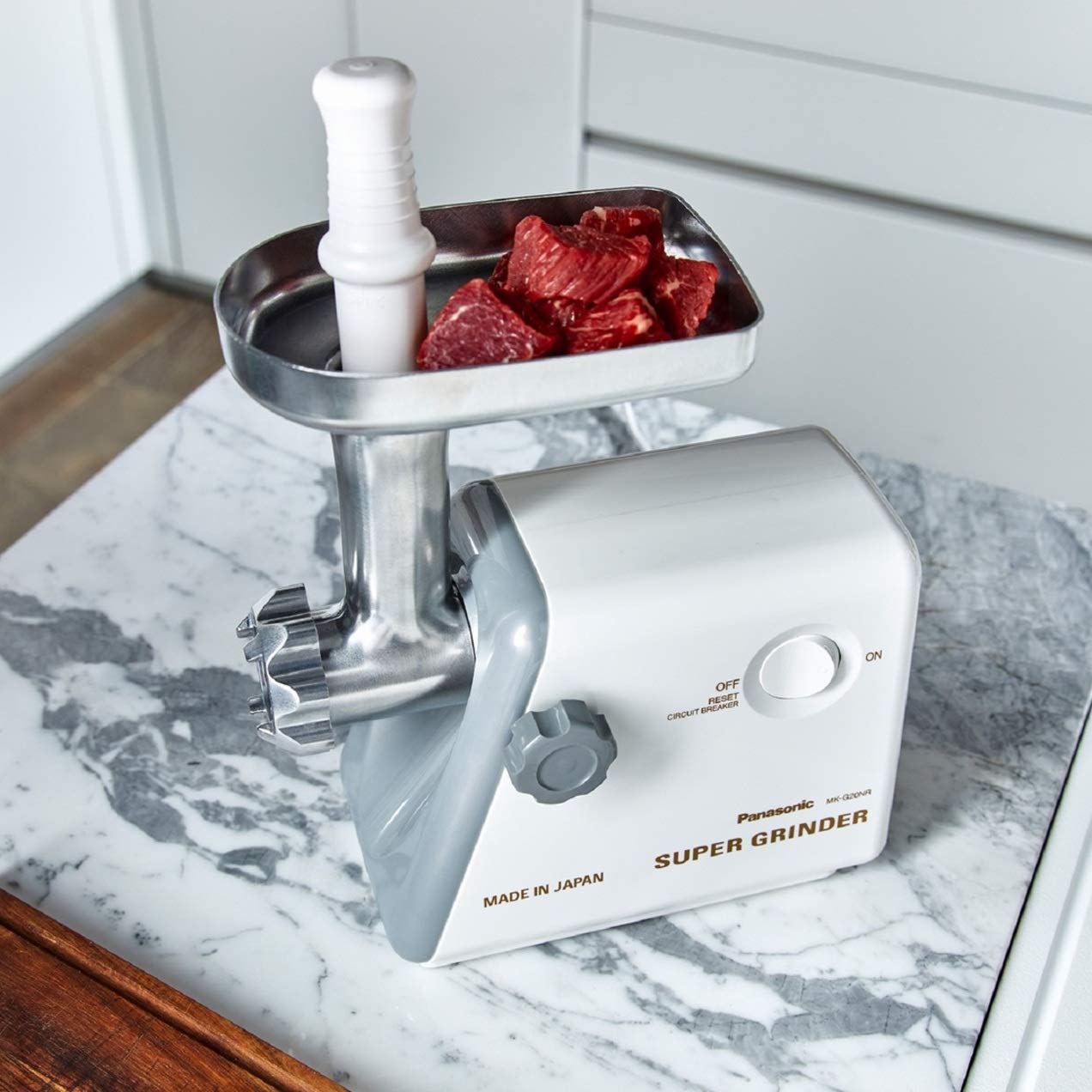 Panasonic Meat Grinder, Electric Heavy Duty with Sausage Stuffer and Kubbe Maker Attachments, Precision Japanese Technology, Multifunctional Tabletop, 1, White