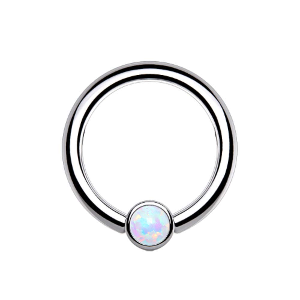 Pierced Owl 16G Implant Grade Titanium Bezel Set Synthetic Opal Captive Bead Ring (White)