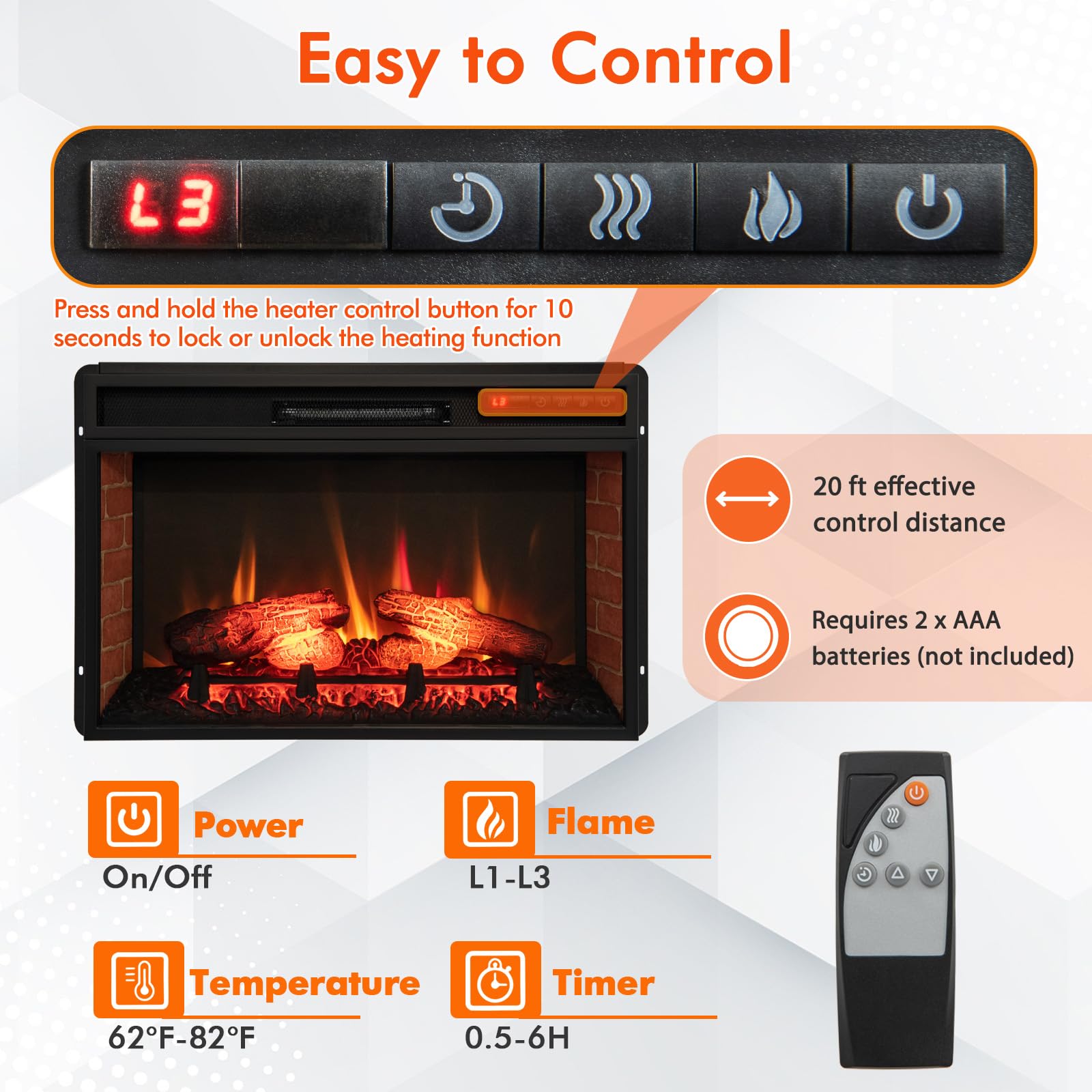 Tangkula 26 Inch 1400W Electric Fireplace Insert, 4777 BTU Recessed Freestanding Fireplace Heater with Remote Control, 3-Level Flame Effect, Overheat Protection (Black)