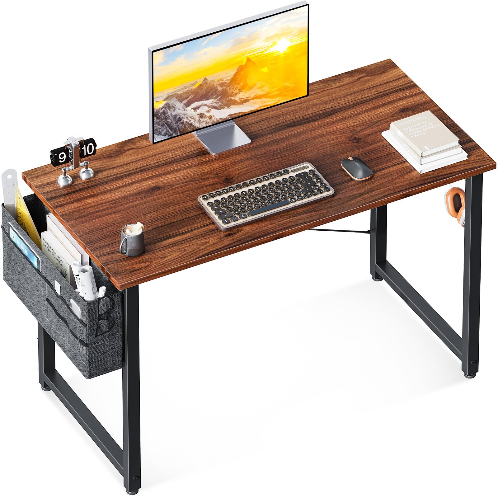 ODK Study Computer Desk 40 inch Home Office Writing Small Desk, Modern Simple Style PC Table with Storage Bag and Headphone Hook, Black