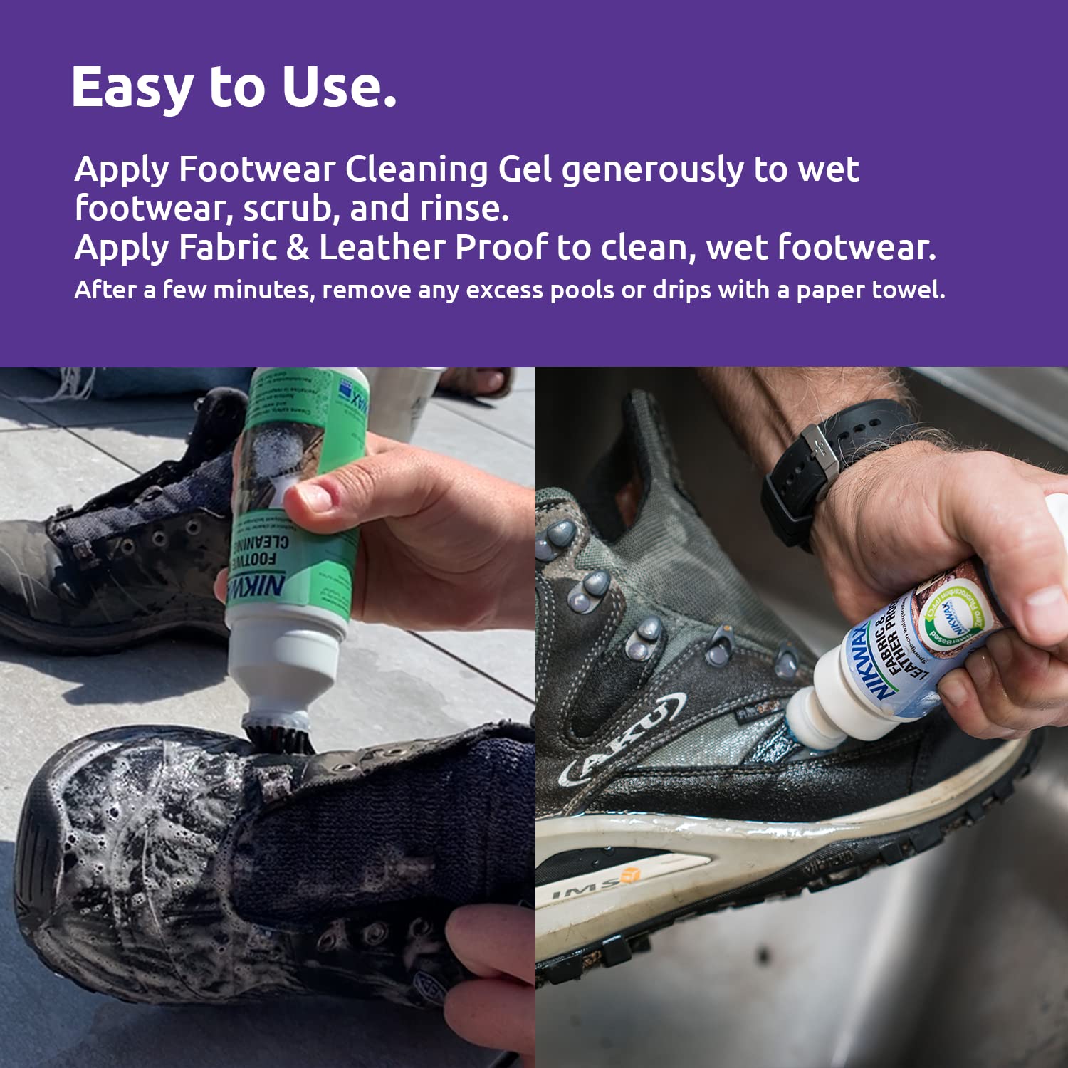 Nikwax Fabric & Leather Footwear Cleaning and Waterproofing DUO-Pack, Sponge-On