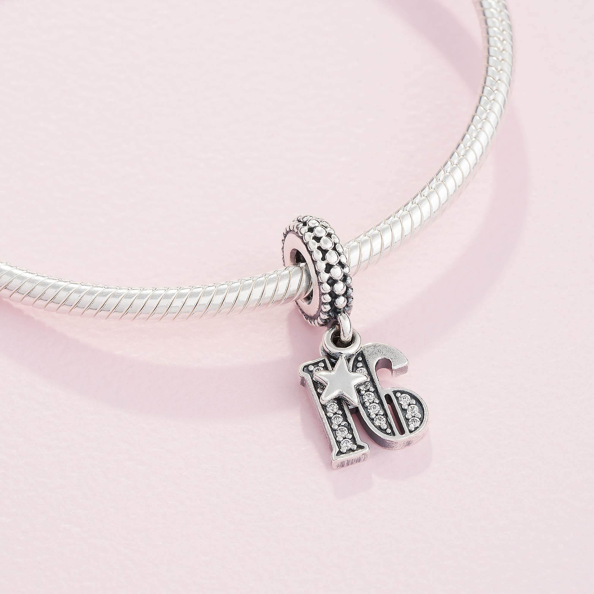 Pandora Jewelry 16 Years of Love Cubic Zirconia Charm in Sterling Silver, No Box