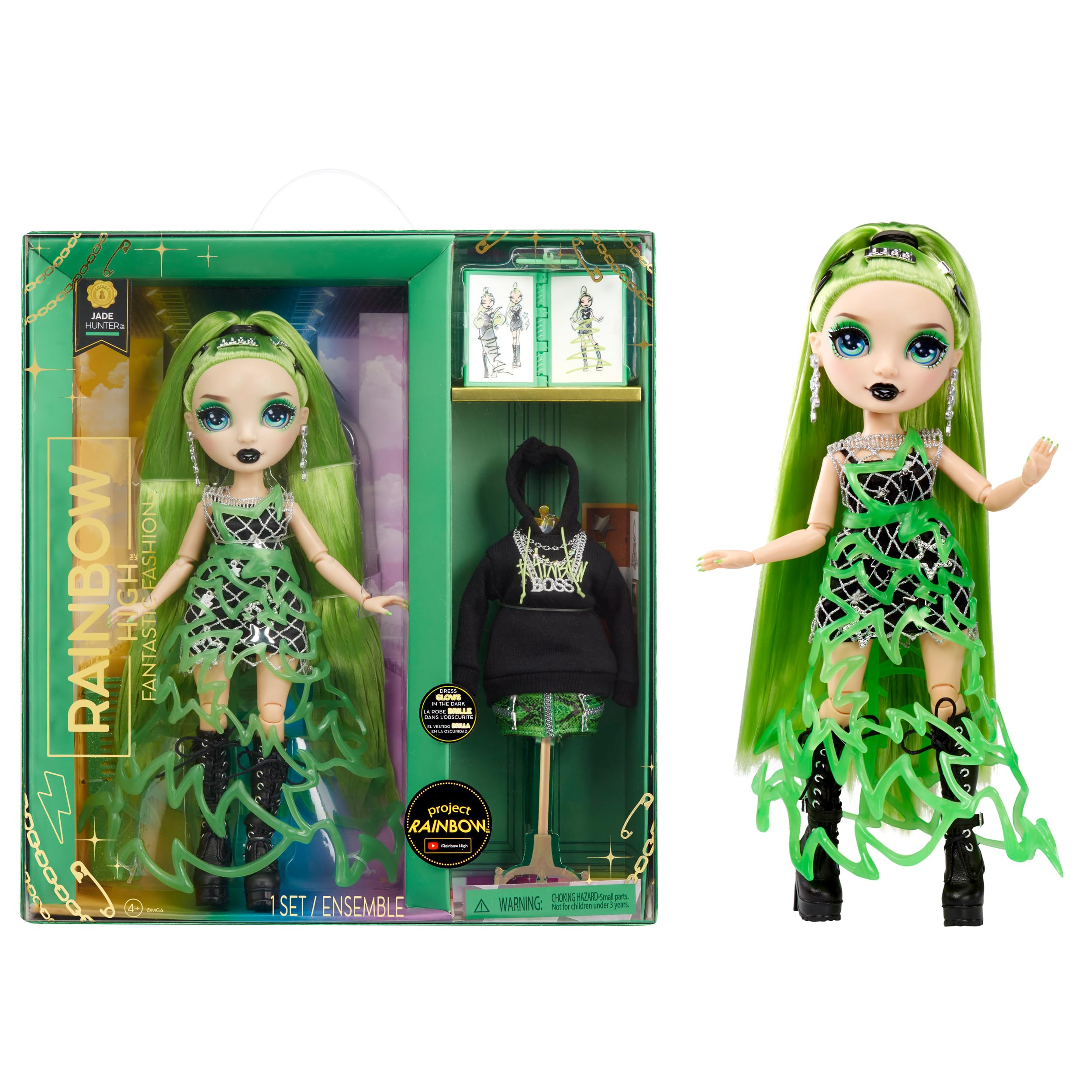 Rainbow High Fantastic Fashion Jade Hunter - Green 11” Fashion Doll and Playset with 2 Complete Doll Outfits, and Fashion Play Accessories, Great Gift for Kids 4-12 Years Old