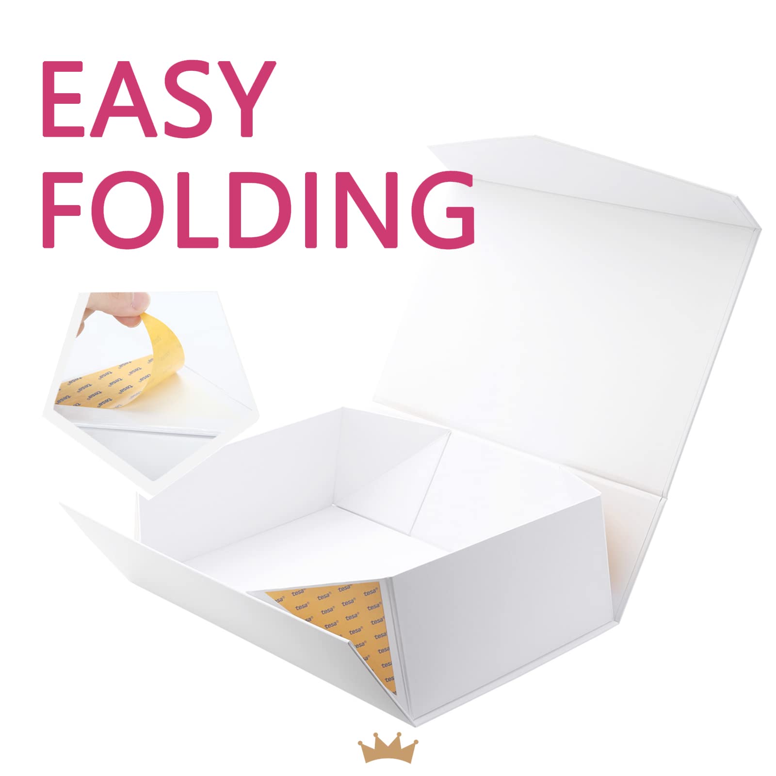 PACKQUEEN 5 White Gift Boxes, Large Gift Boxes with Lids, 13.5x9x4.1 Inches Magnetic Closure Gift Boxes for Presents, Bridesmaid Proposal Boxes (Matte White with Grain Texture)