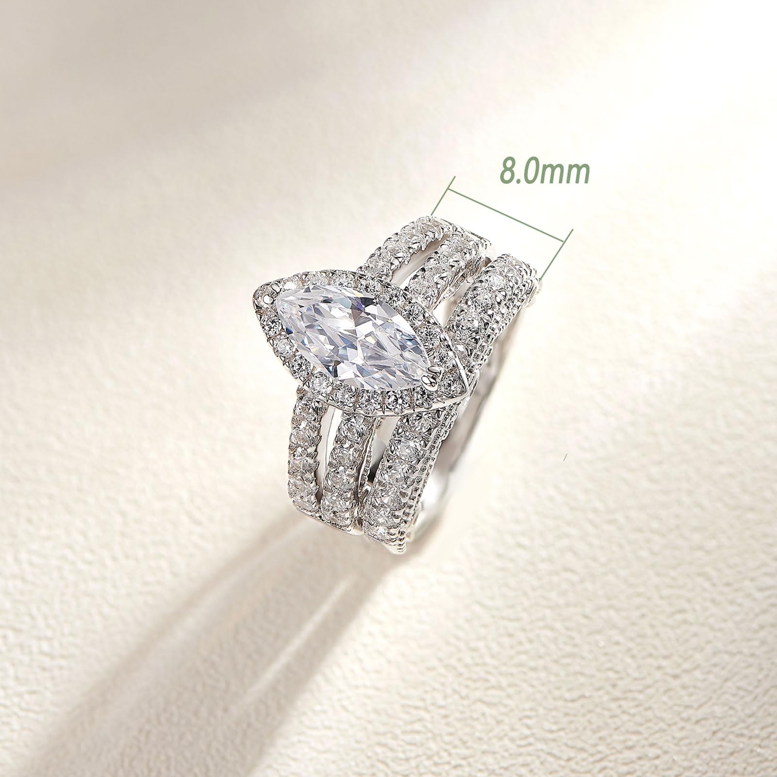 Wuziwen 2 Carats Sterling Silver Marquise Cut Wedding Ring Sets Promise Rings for Women CZ Size 7