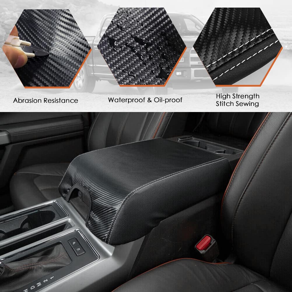 sportuli Center Console Cover Anti-Scratch Leather Armrest Box Protector Cover Replace for 2015-2020 Ford F150 (Carbon Fiber)