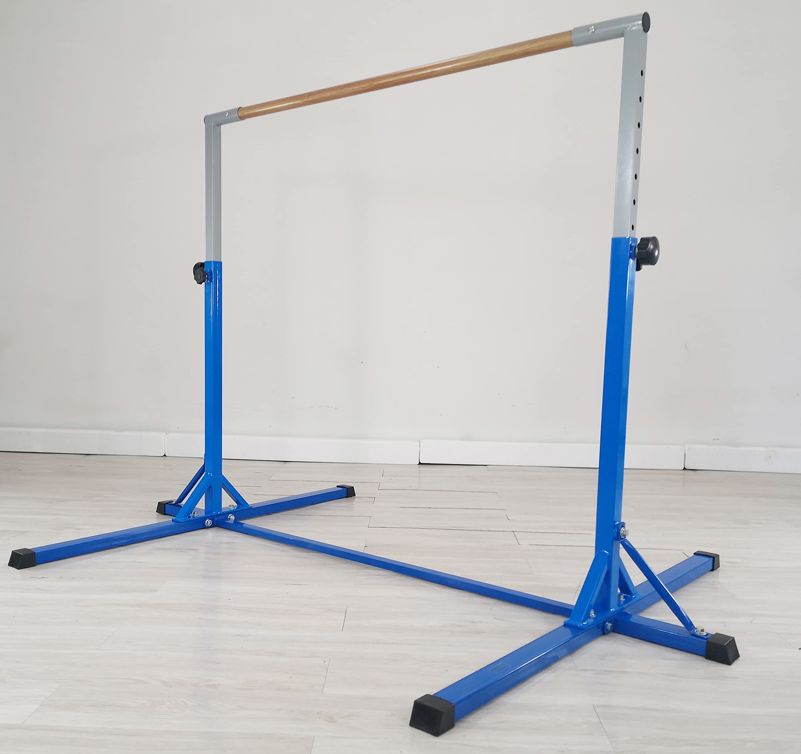 Seliyoo Expandable Gymnastics Bars with mat/Without mat,Horizontal Bars with Base Length 5FT,Adjustable from 33" to 49", Weight Limit 200 LBS for Kids Gymnastics at Home or Gym (Light Blue)