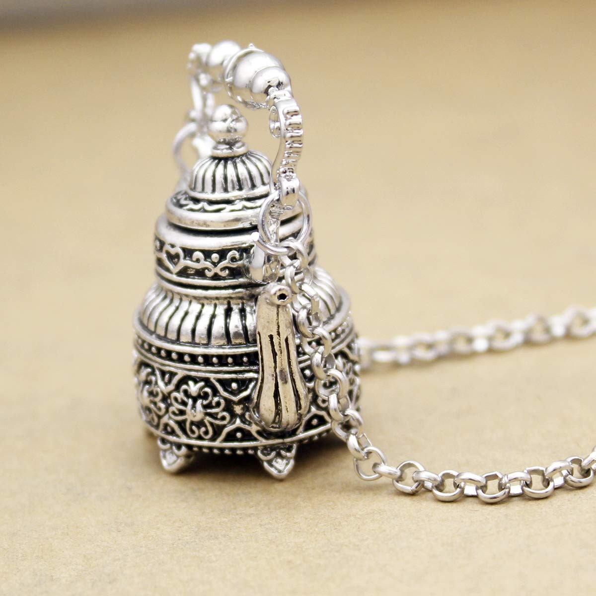 RechicGu Vintage Silver Victorian Alice Cameo 3D Tea Pot Cup Pendant Charm Sweater Necklace for Women Gift Steampunk Goth Jewelry Wonderland…