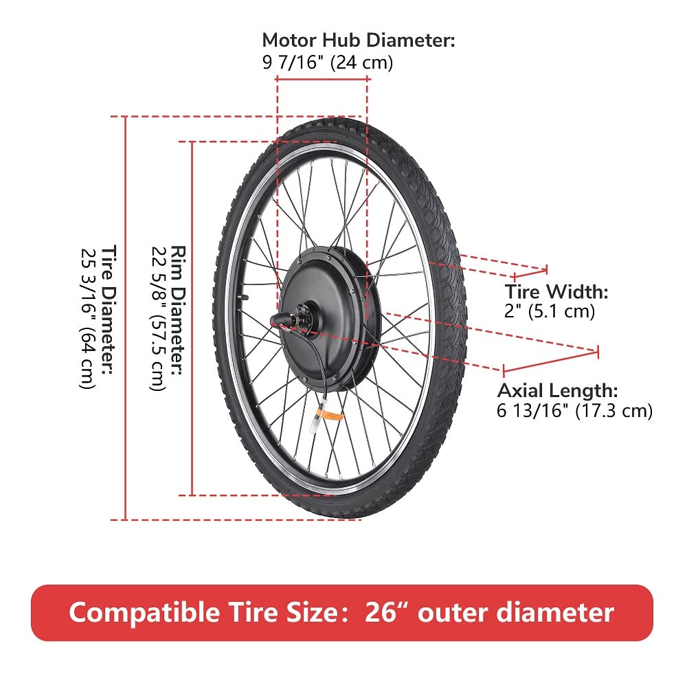 Rear Wheel 26 in 48 V 1000 W Electric Bike Motor Conversion Kit LCD Display Pedal Assistance System Dual Mode Controller US Delivery (Rear Wheel)