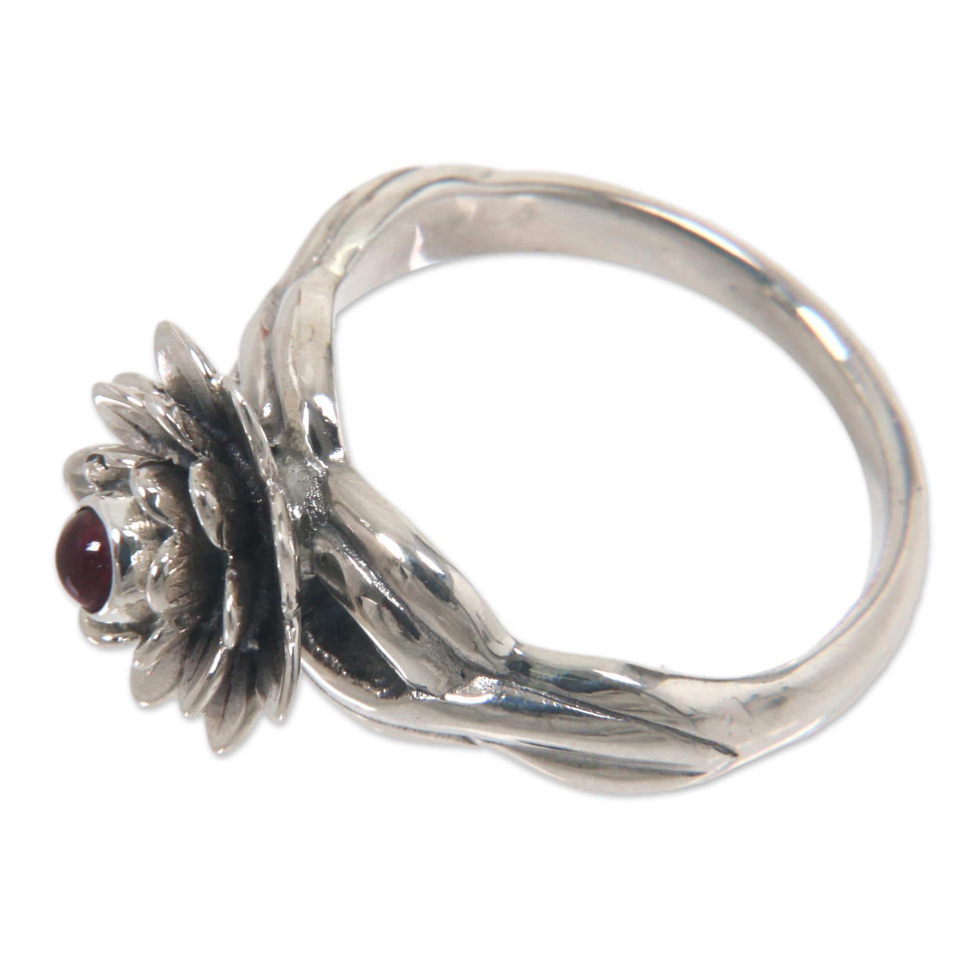 NOVICA Garnet .925 Sterling Silver Ring, Red-Eyed Lotus'