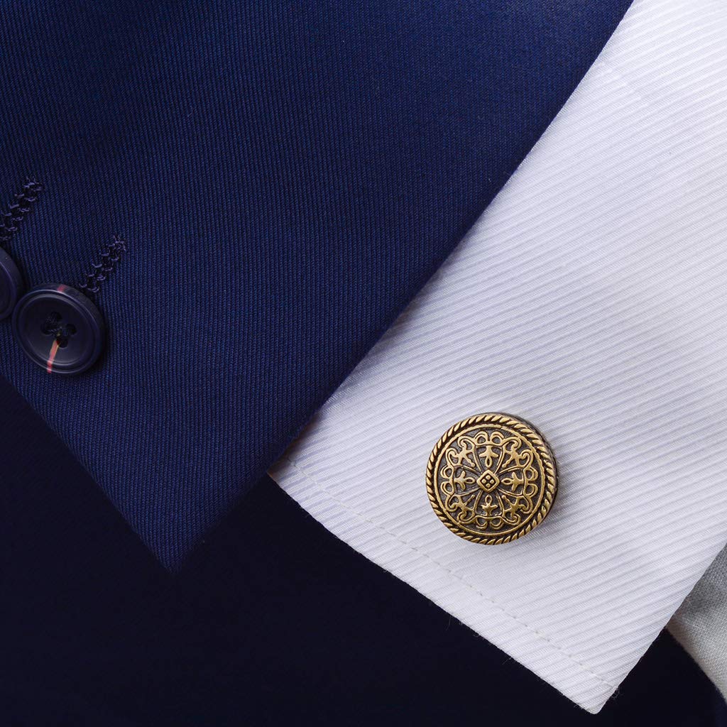 SAVOYSHI Shirt Cufflinks for Men Round Bronze Vintage Pattern Metal Cuff links Gift for Men/Husbands with Gift Box