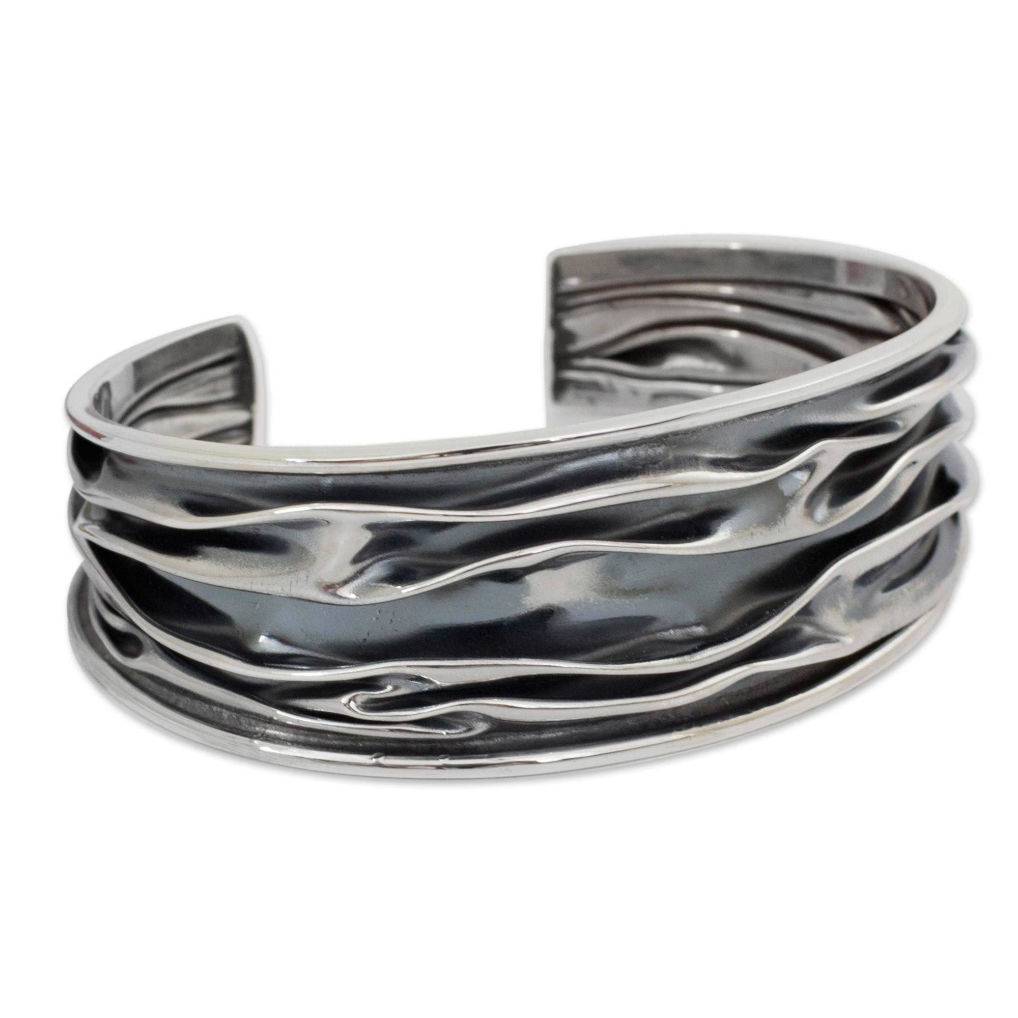 NOVICA Handmade .925 Sterling Silver Cuff Bracelet Crafted No Stone Thailand [6 in L (end to End) x 1 in W] 'River'