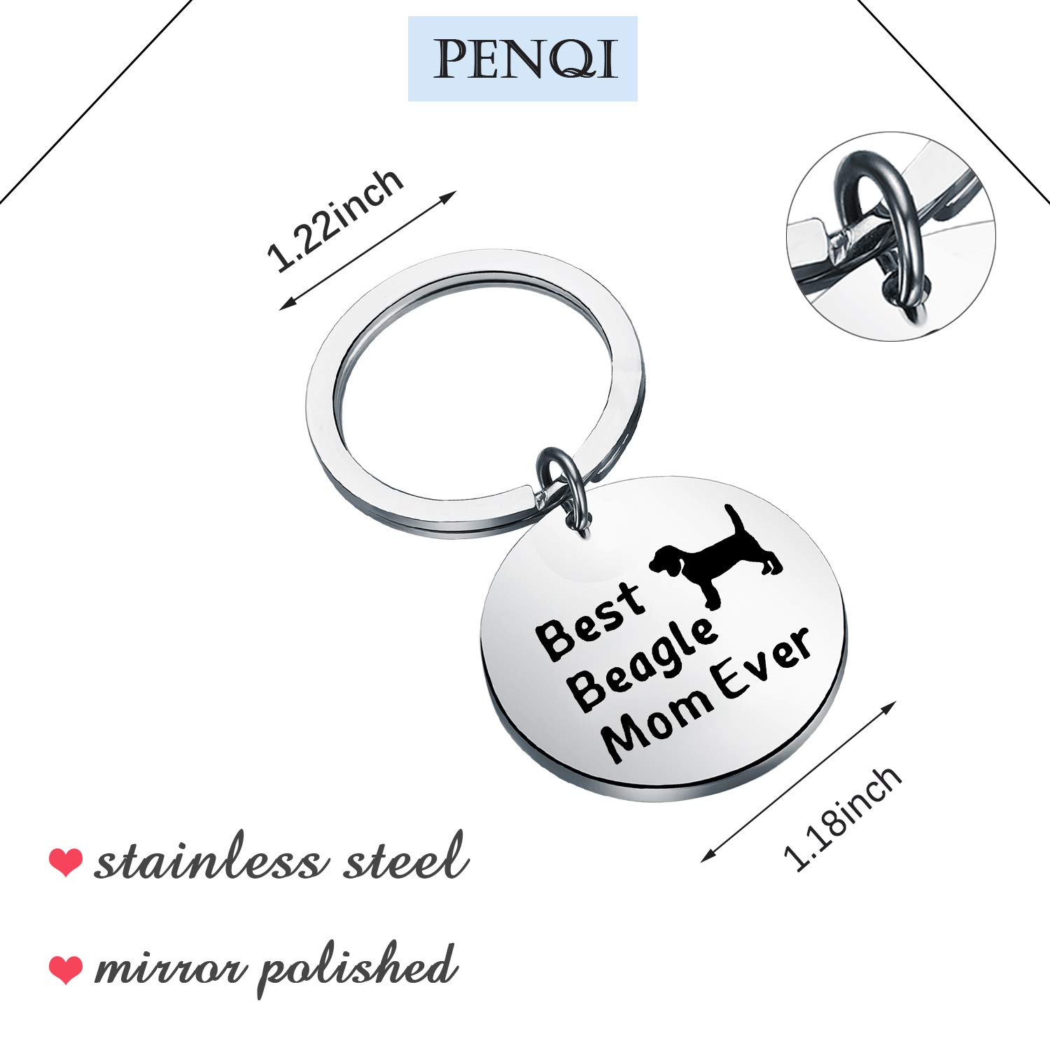 PENQI Beagle Mom Gift Beagle Lover Gift Best Beagle Mom Ever Keychain Beagle Owner Gift Animals Lover Gift Pet Lover Gift for Dog Lover (sliver)