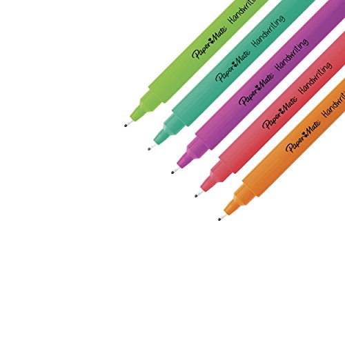 Paper Mate Handwriting Triangular Pens, Washable Black Ink, Fun Barrel Colors, 5 Count (2017533)
