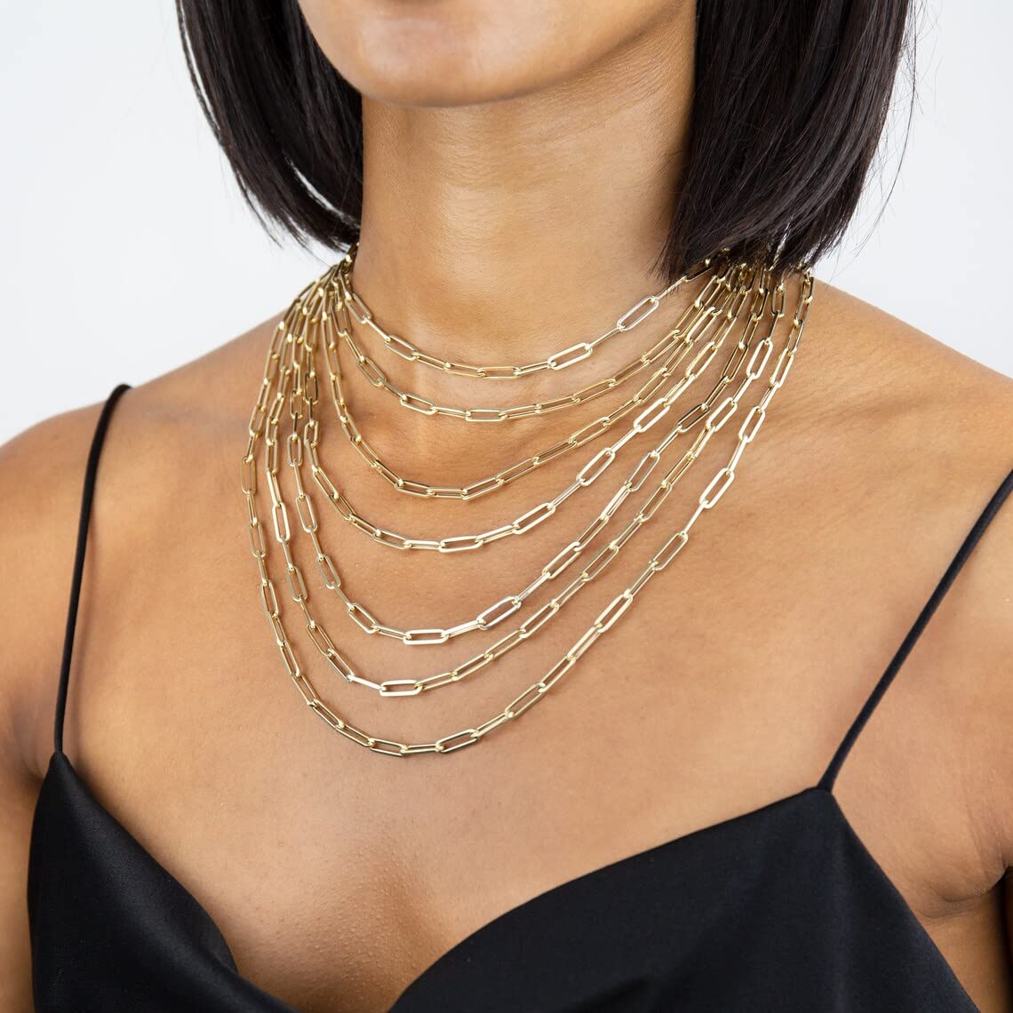 Semi Solid 14K Yellow Gold Paperclip Chain - Link Chain Unisex Necklace - Real Gold Chain Jewelry Width 5 MM & Length 22 Inches