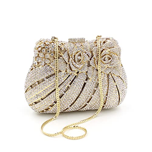 ZHUHW Metallic Hollow Out Crystal Floral Evening Clutch Bag Bridal Wedding Rhinestones Purse Handbag