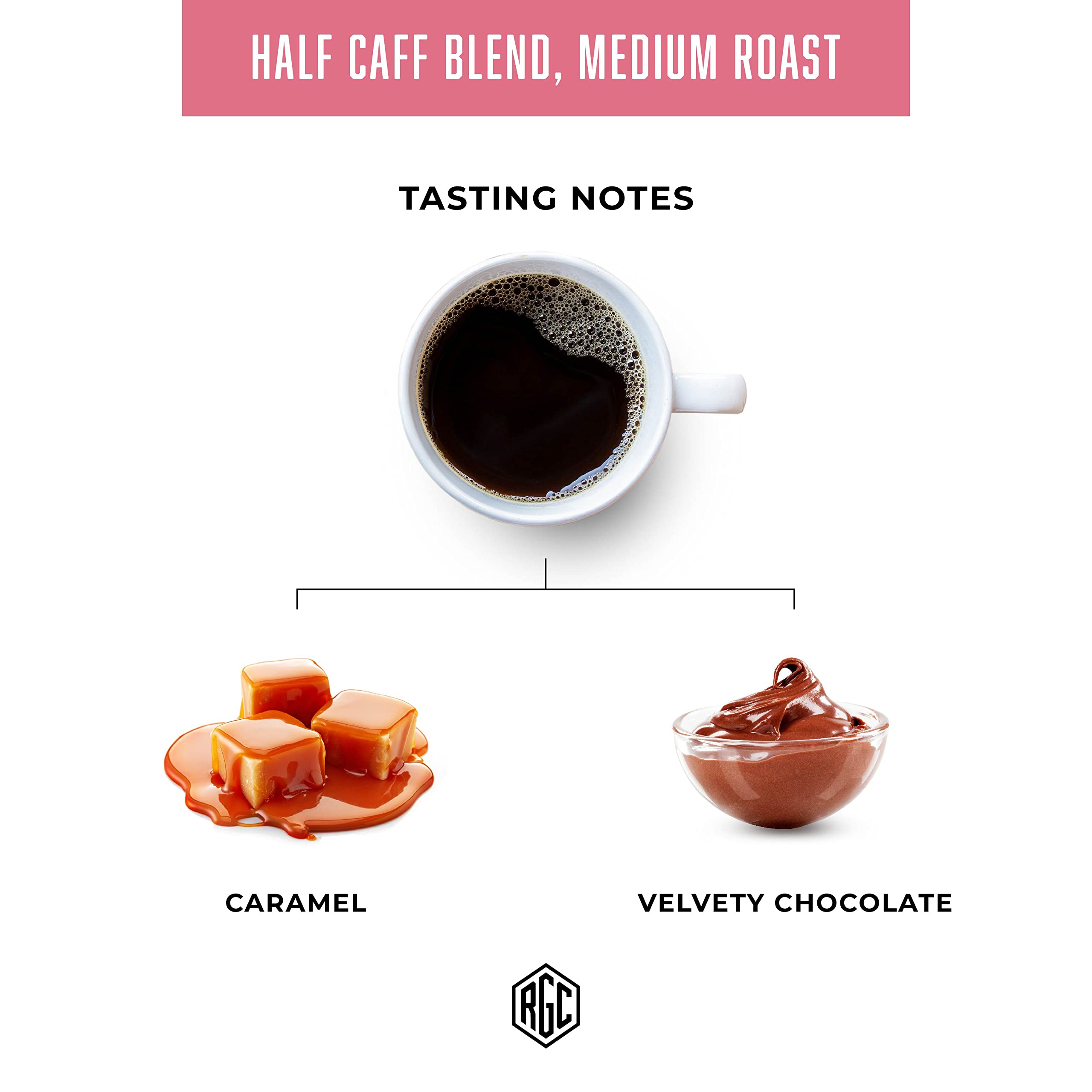 Real Good Coffee Company - Whole Bean Coffee - Half Caff Medium Roast Coffee Beans - 2 Pound Bag - 100% Whole Arabica Beans - Grind at Home, Brew How You Like