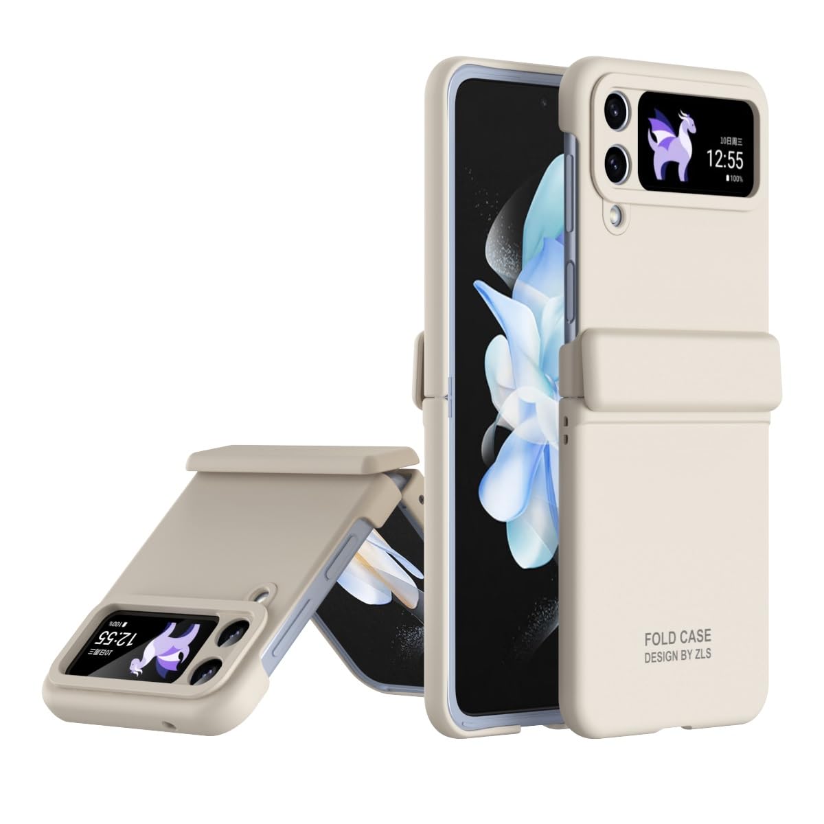 Phone Case Ultra-Thin Lightweight Case Compatible with Samsung Galaxy Z Flip 4 5G with Hinge+Screen Protector Shockproof Full Protective Rugged Cover for Galaxy Z Flip 4 5G Phone Cover (Color : Beige