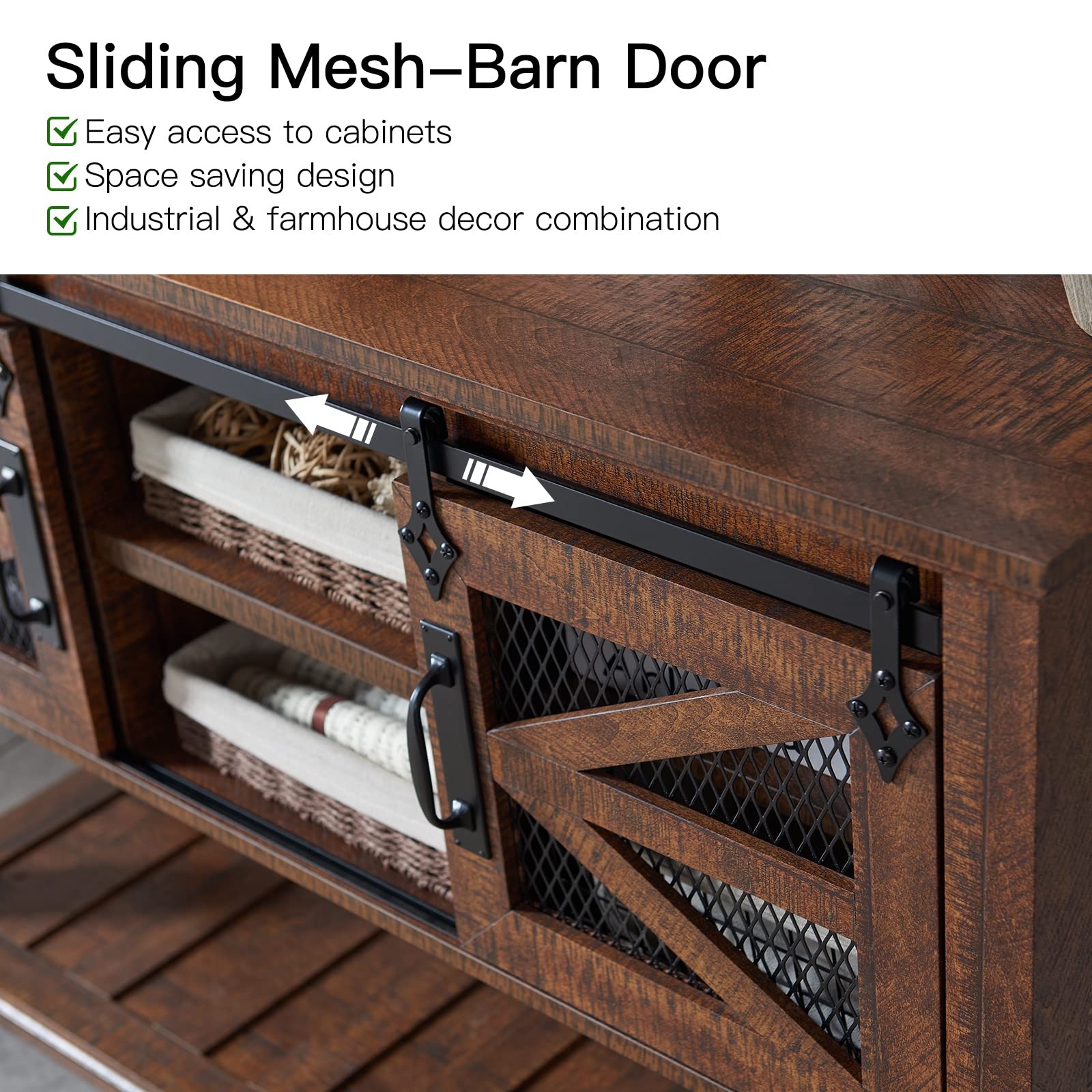 OKD Entryway Table w/Sliding Barn Doors, 46'' Farmhouse & Industrial Console Table with Storage, Rustic Sofa Table w/Adjustable Shelf & Open Shelf for Entryway, Hallway, Livingroom, Reclaimed Barnwood