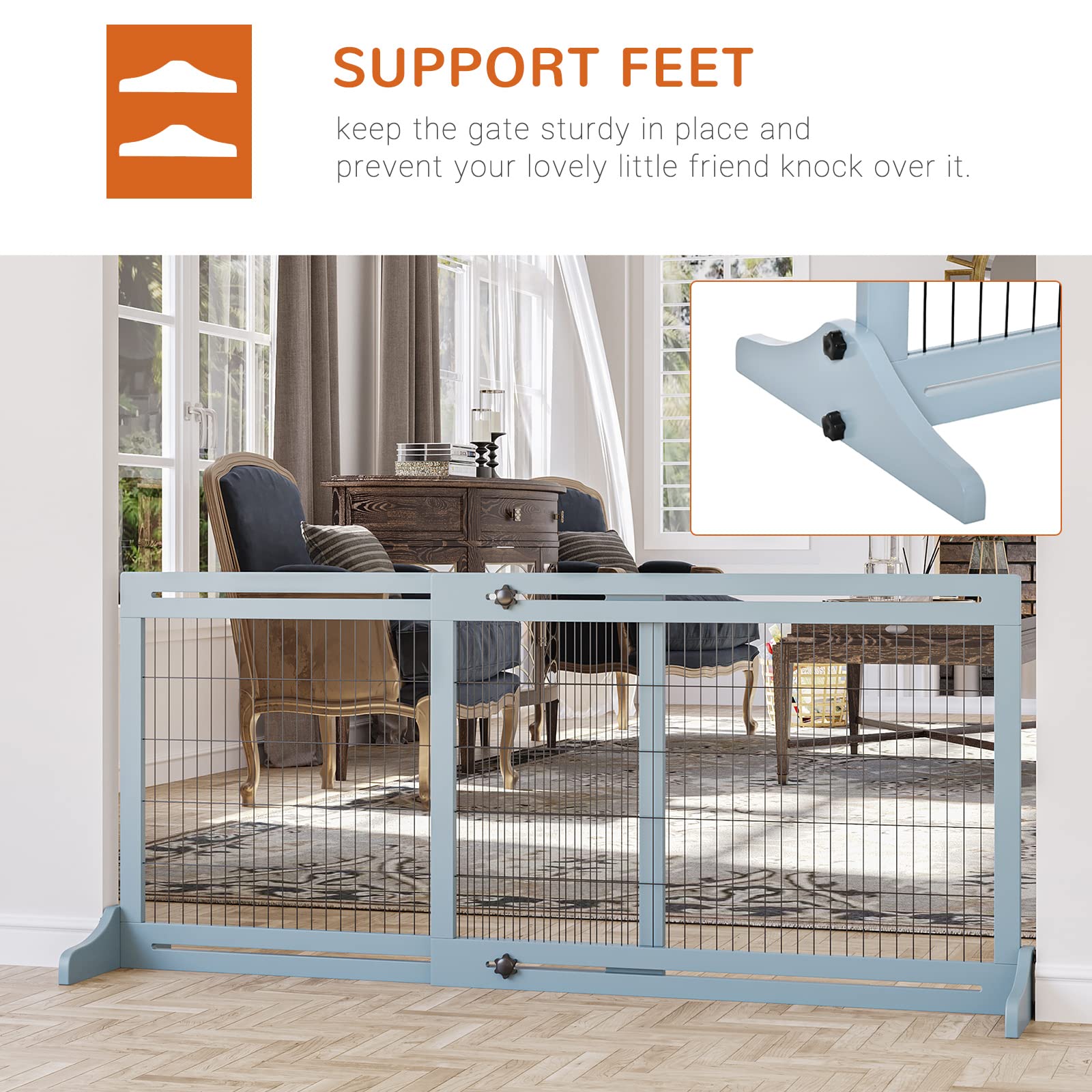 PawHut 72" W x 27.25" H Extra Wide Freestanding Pet Gate with Adjustable Length Dog, Cat, Barrier for House, Doorway, Hallway, Gray