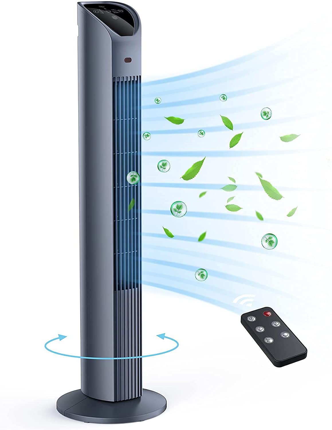 Tower Fan with Remote, Oscillating Fan Features 3 Modes 3 Speed, 75° Oscillation Standing Fans, Auto-off Backlight and 12H Timer, Portable Floor Bladeless Fan for Bedroom, Home and Office, Gray