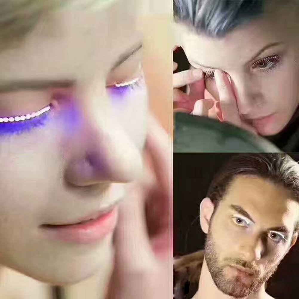 Yeyo LED Eyelashes Waterproof LED Light Eyelash Shining Eyeliner Charming Unique Eyelid Tape for Party Bar Nightclub Concerts Gift Halloween Day (Blue)