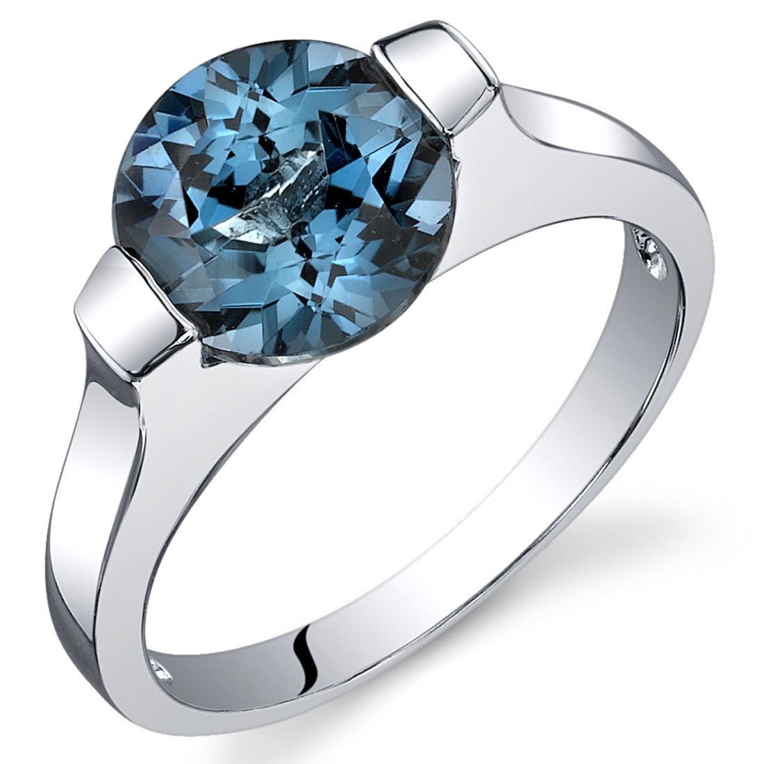 PEORA London Blue Topaz Bezel Ring Sterling Silver 2.25 Carats Size 9