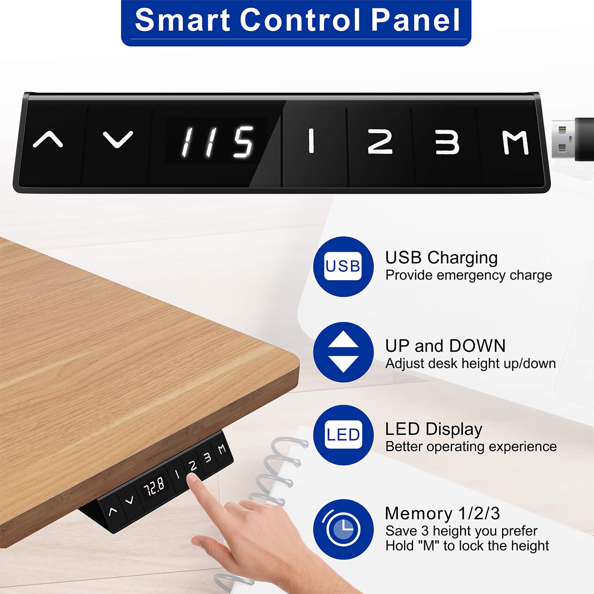 Shintenchi Electric Standing Desk, 48 x 24 Inch Height Adjustable Sit Stand Desk Morder Home Office Stand Up Desk Computer Work Station with Splice Board, (Black Frame + Bamboo Top)