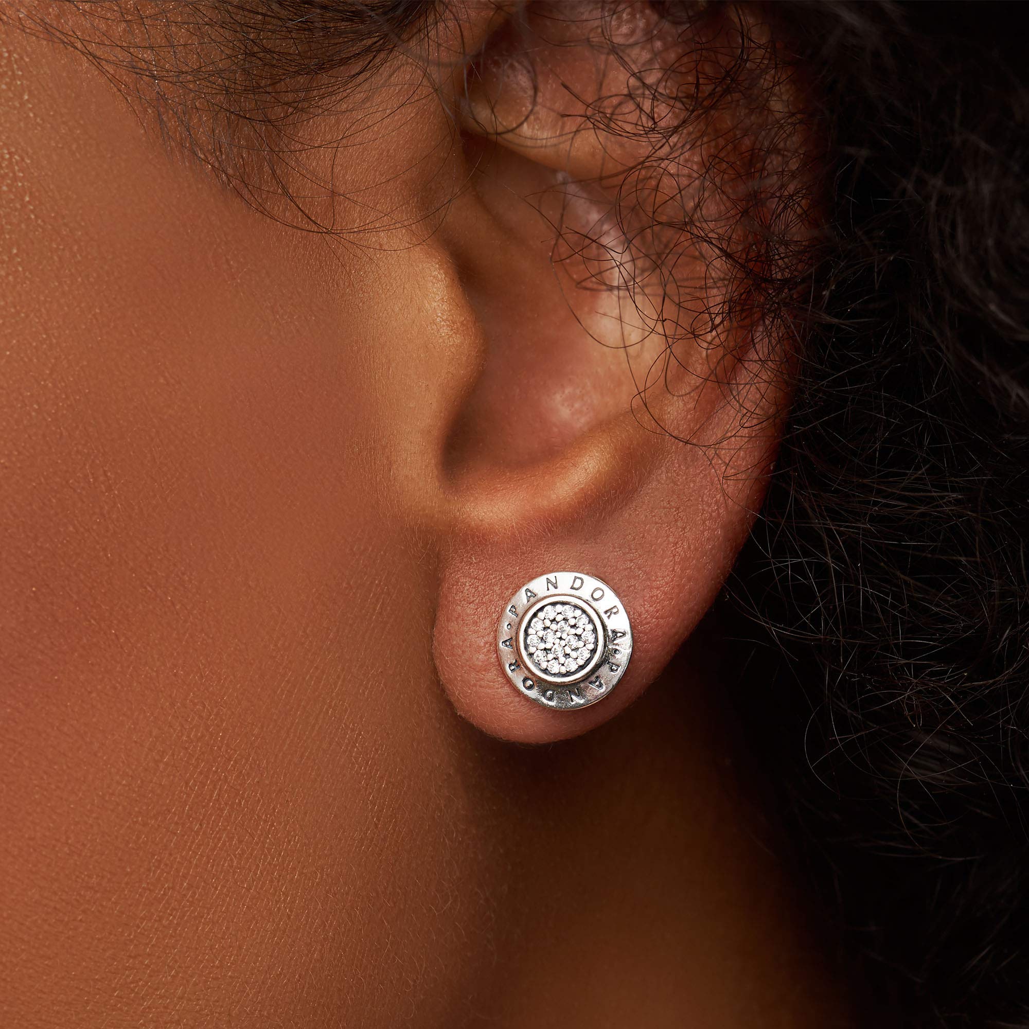 Pandora Jewelry Sparkling Pandora Logo Stud Cubic Zirconia Earrings in Sterling Silver, No Box