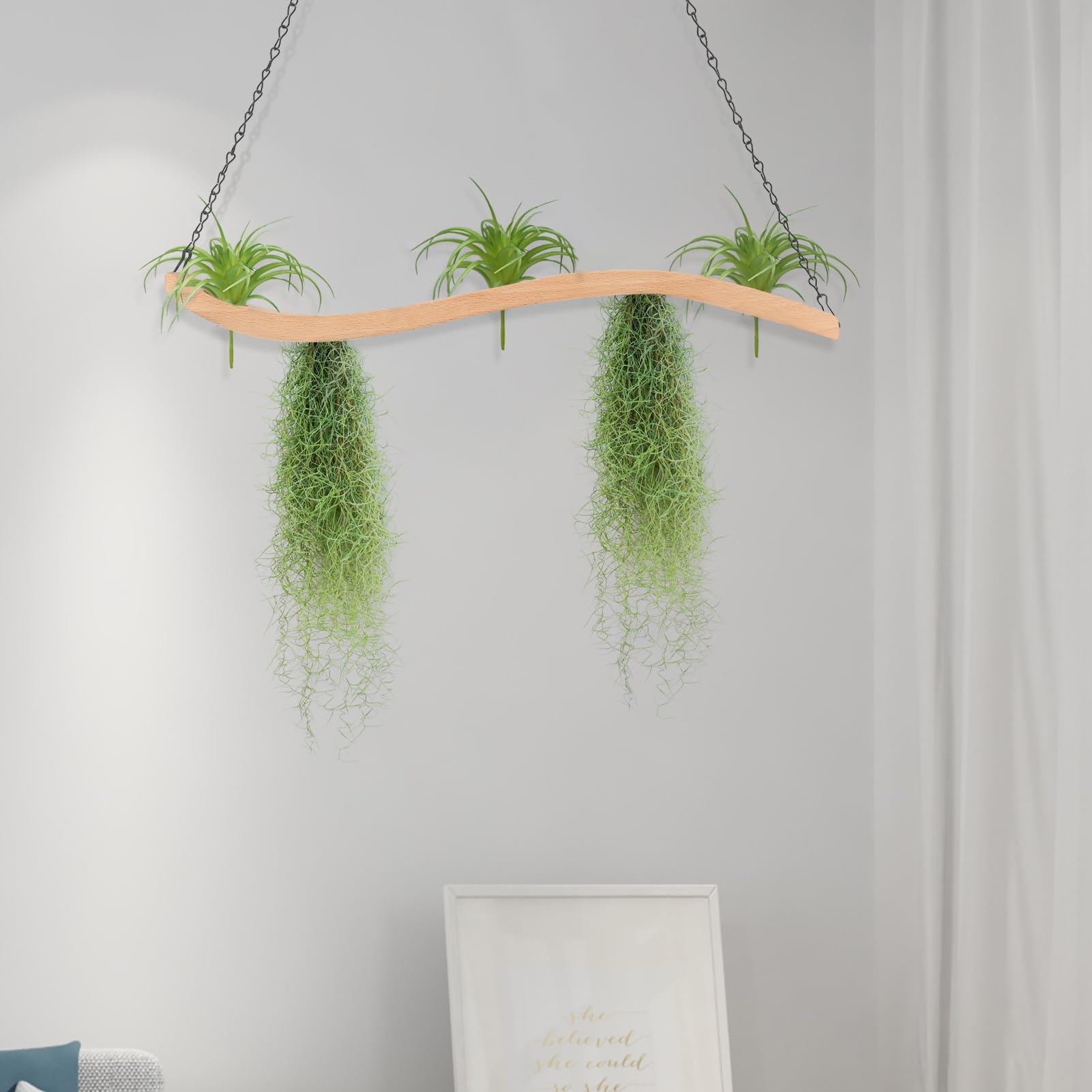 Perfin 2 PACK Wavy Wood Air Plant Holders Unique Hanging Airplant Holders Wall Display For Air Plants Live Indoor Plants Home Office Wall Decorโฆ