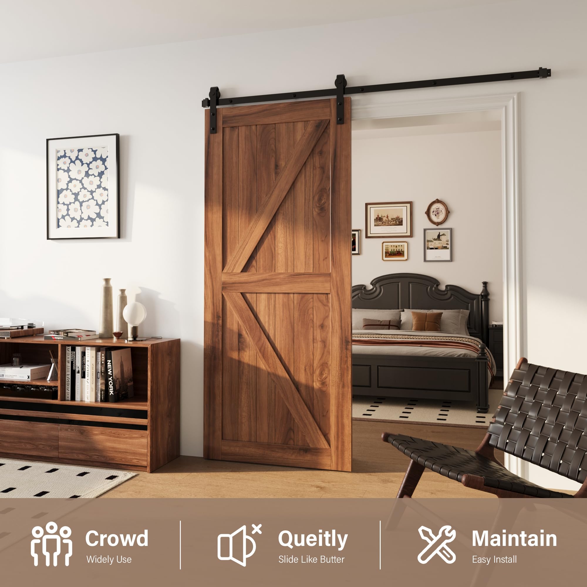 WINSOON 36 x 84 inch Unfinished Sliding Barn Door Interior Panelled Slab, Solid Spruce Wood Barn Door, K-Frame, Pre-Drilled, Easy DIY Assembly, Bottom Grooved, Natural