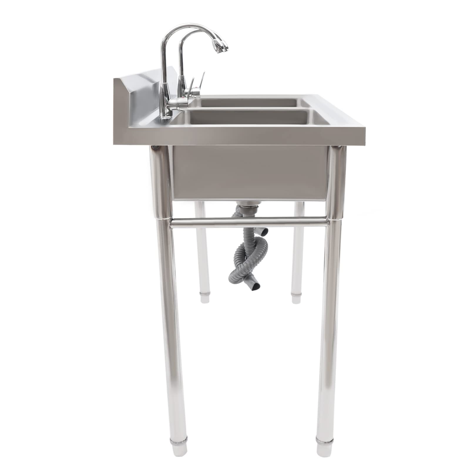 PaNeTnya Free Standing Double Bowl Sink,Commercial Stainless Steel Kitchen Sink,2 Compartment Utility Sink with Faucet for Garage,Restaurant,Kitchen,Laundry Room