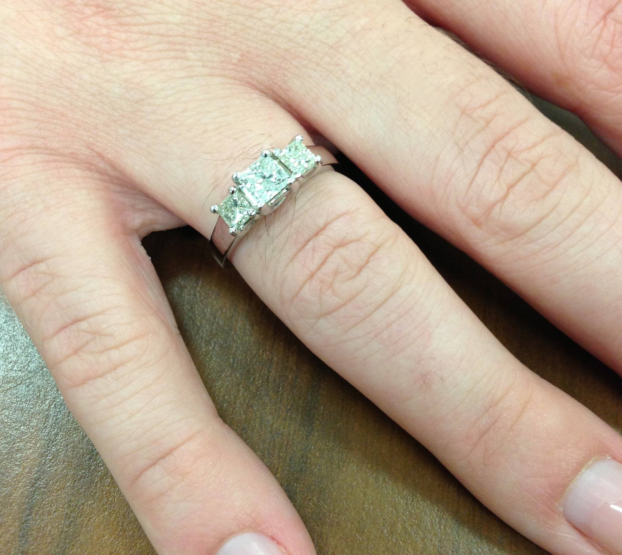 P3 POMPEII3 1ct Three Stone Princess Cut Diamond Engagement Ring 14K White Gold - Size 5.5