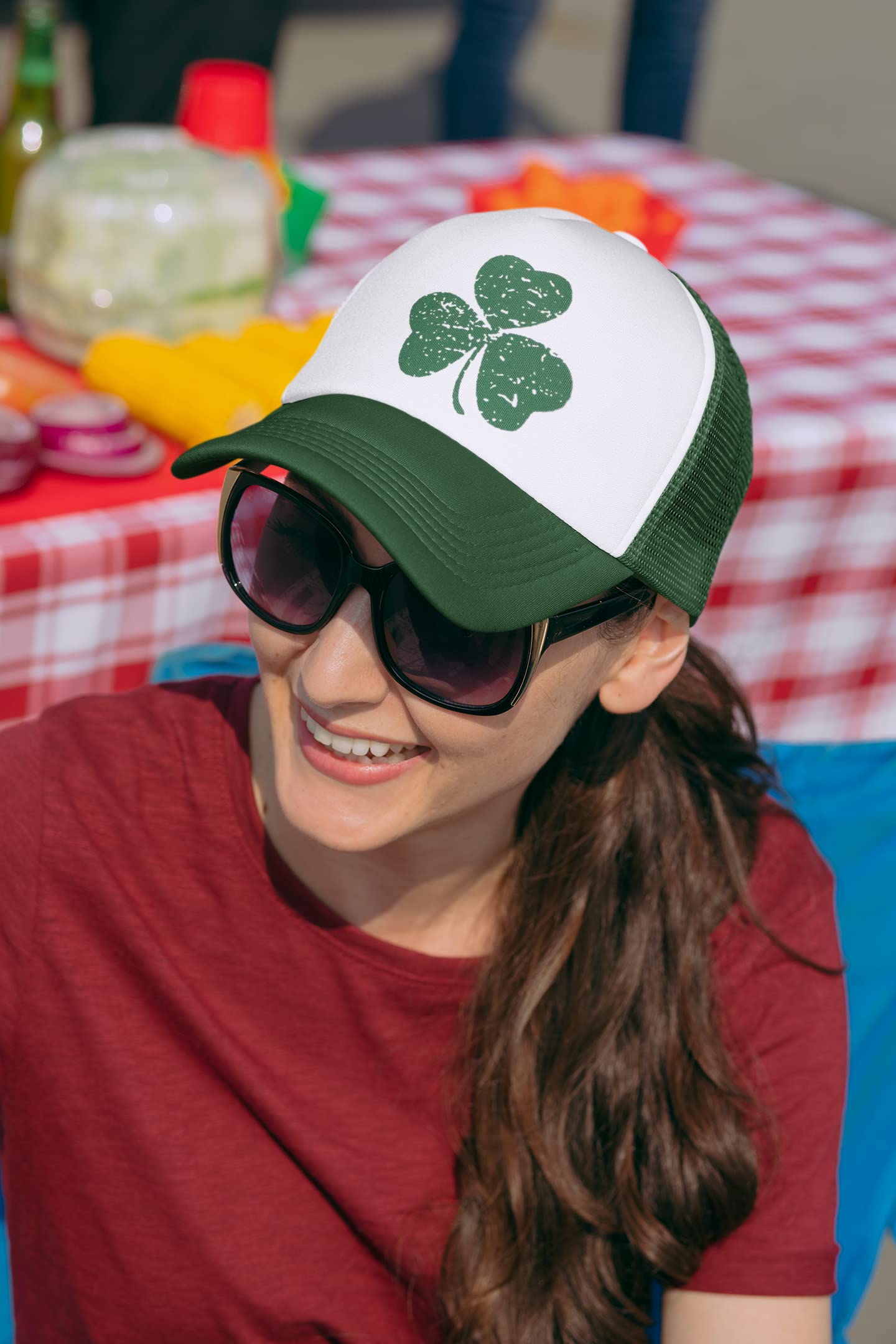 P&B Shamrock, Saint Patrick's Day Irish Day Adjustable Unisex Hat Cap (Green/White/Green)