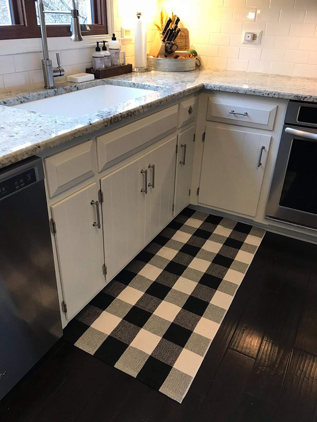 UKELER Buffalo Plaid Rugs- Machine Washable Black and White Checkered Plaid Rug Hand-Woven Buffalo Checkered Kitchen Runner Rugs 51.2''x23.6''