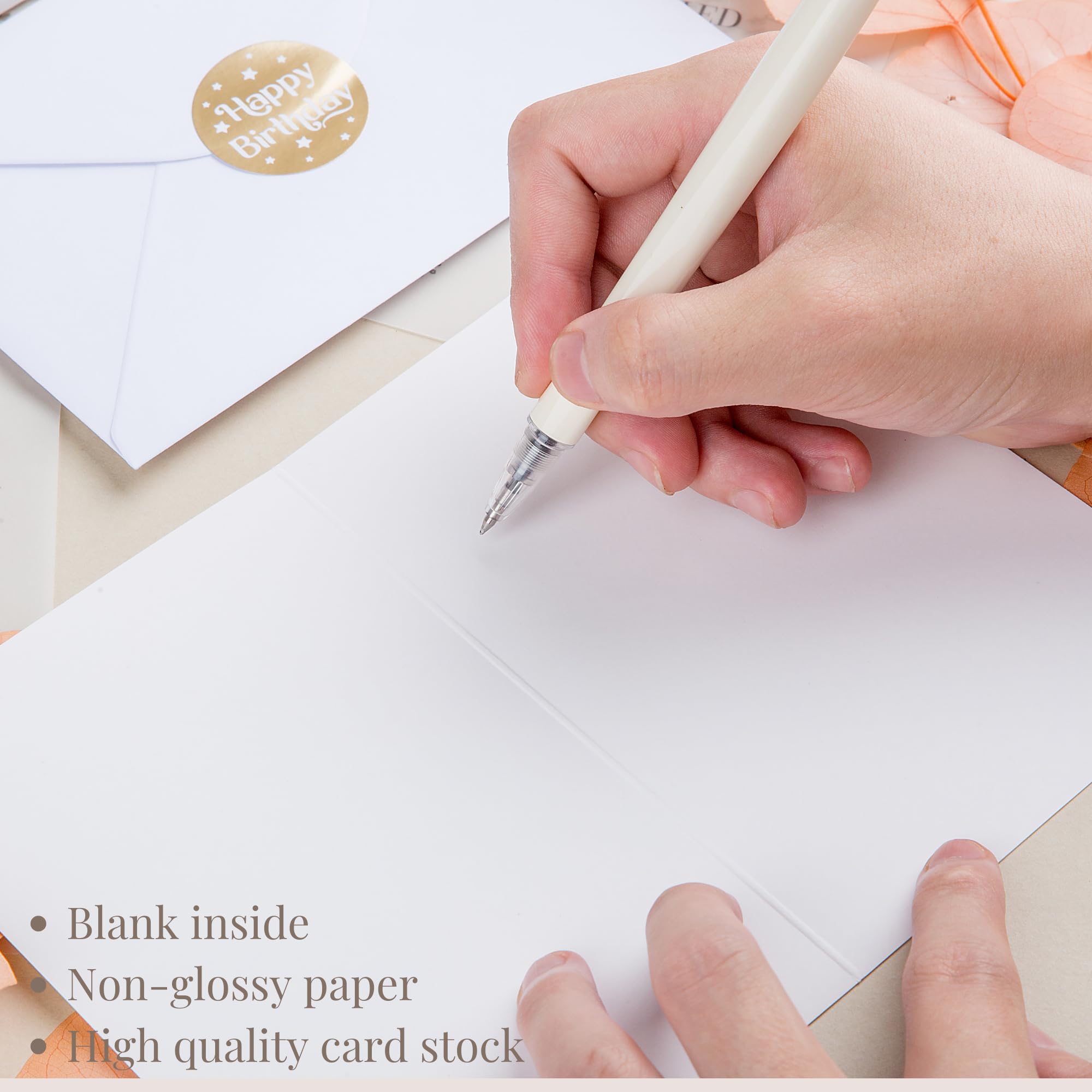 Paper Play 20 Pack Assorted Birthday Cards - 4 Matte Gold Foil Designs Happy Birthday Cards - 4 x 6 Inches Blank Birthday Notes Bulk Box Set - Greeting Cards with Envelopes & Gold Foil Stickers