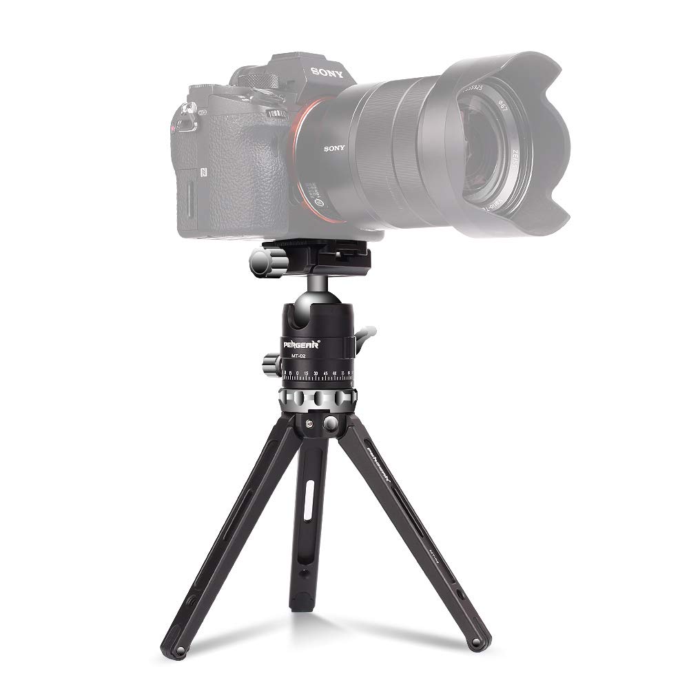 Pergear MT-02 Mini Tripod with 360° Fluid Rotation Tripod Ball Head, 15kg 33Lbs Payload, CNC Aluminum Alloy, Comes with 3 Fixing Straps for Multi-Angle Shooting, Additional 1/4 inch Screw Holes