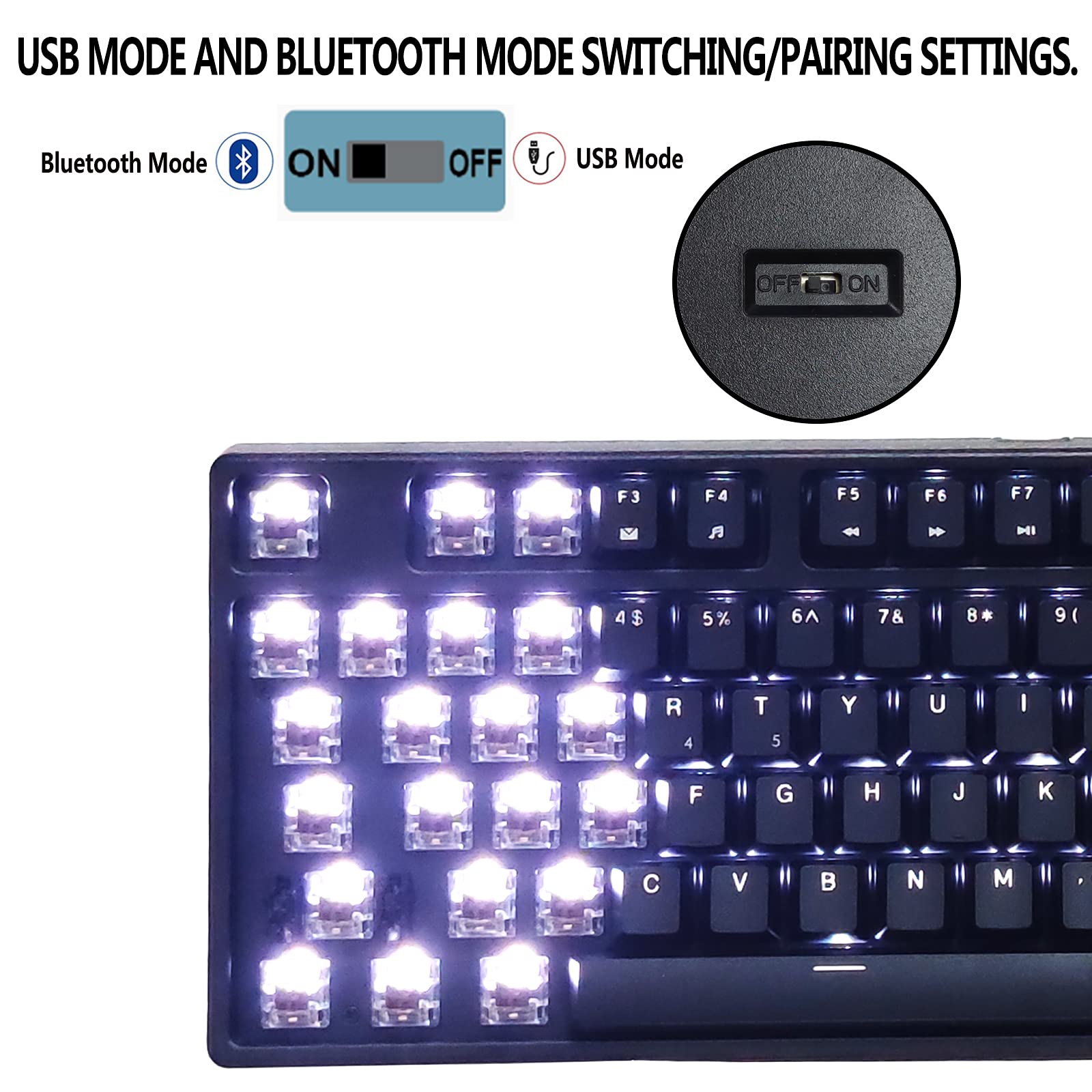 RK ROYAL KLUDGE Mechanical Keyboard 87 Keys White LED Backlight Tenkeyless Wired/Wireless Bluetooth Keyboard Gaming/Office for iOS Android Windows MacOS and Linux RK987 (Red Switch-Black)