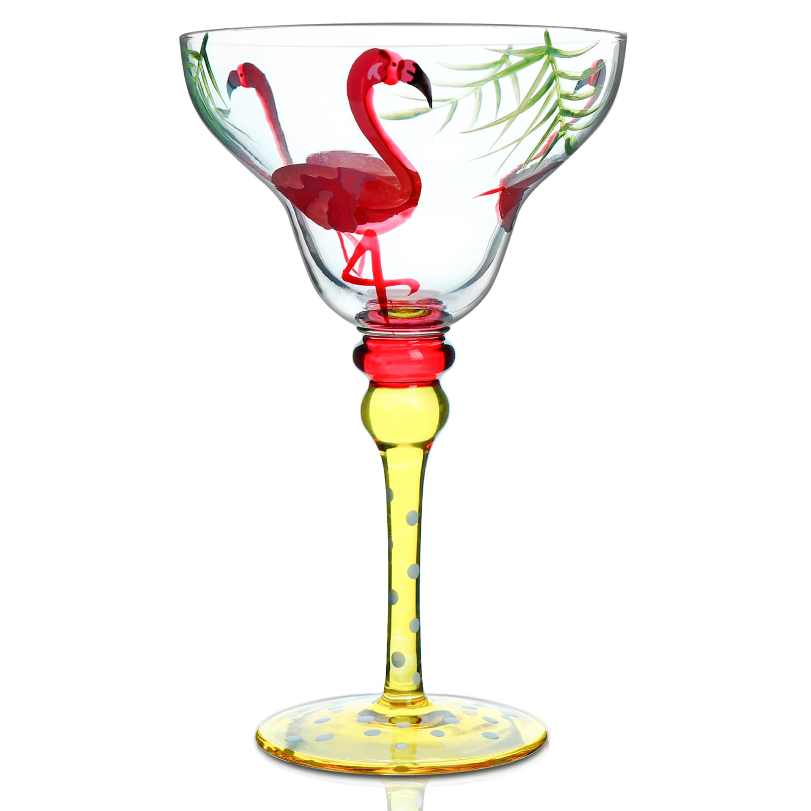 YY Hand Painted Margarita Glass - Moroccan Collection - Hand Painted Glassware by Artists - Unique and Decorative Margarita Glasses, Kitchen Table Décor (Flamingo)