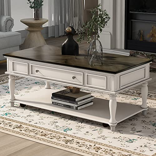 P PURLOVE Extendable Coffee Table with 4 Drawers,Unique Center Table Tea Table with Sliding Top for Living Room Cocktail Table for Living Room Bedroom