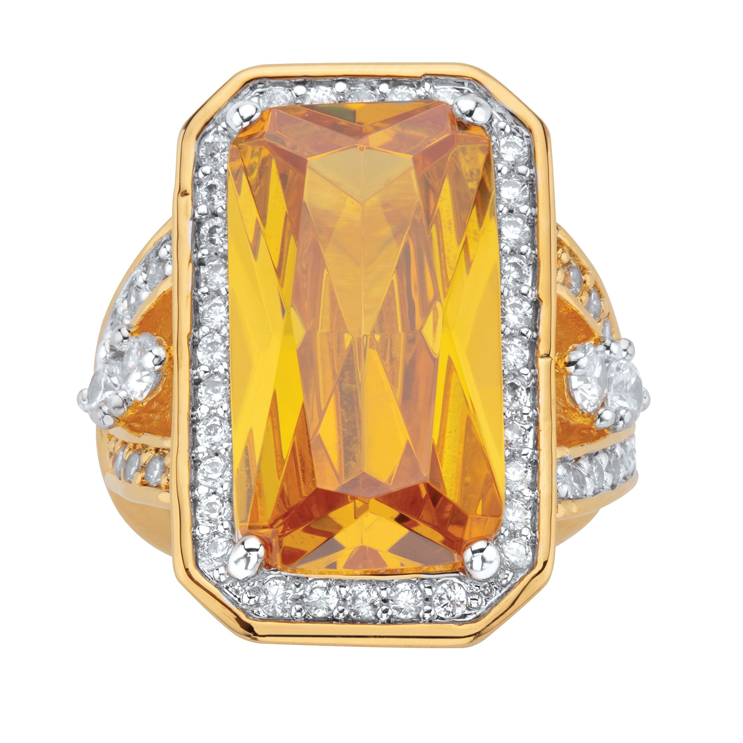 PalmBeach Yellow Gold-plated Emerald Cut Canary Cubic Zirconia Cocktail Ring Sizes 7-12 Size 11