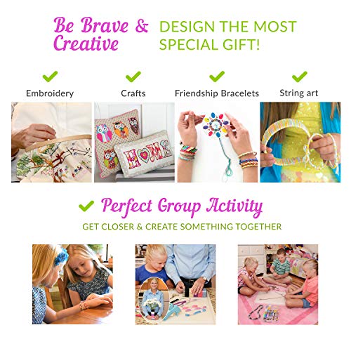 Premium 105 Embroidery Thread Skeins - Friendship Bracelet String β Perfect Embroidery Floss Kit for Beginners β Set of 10 Gold Eye Needles and 1 Threader Included β DMC Color Card Included (105)