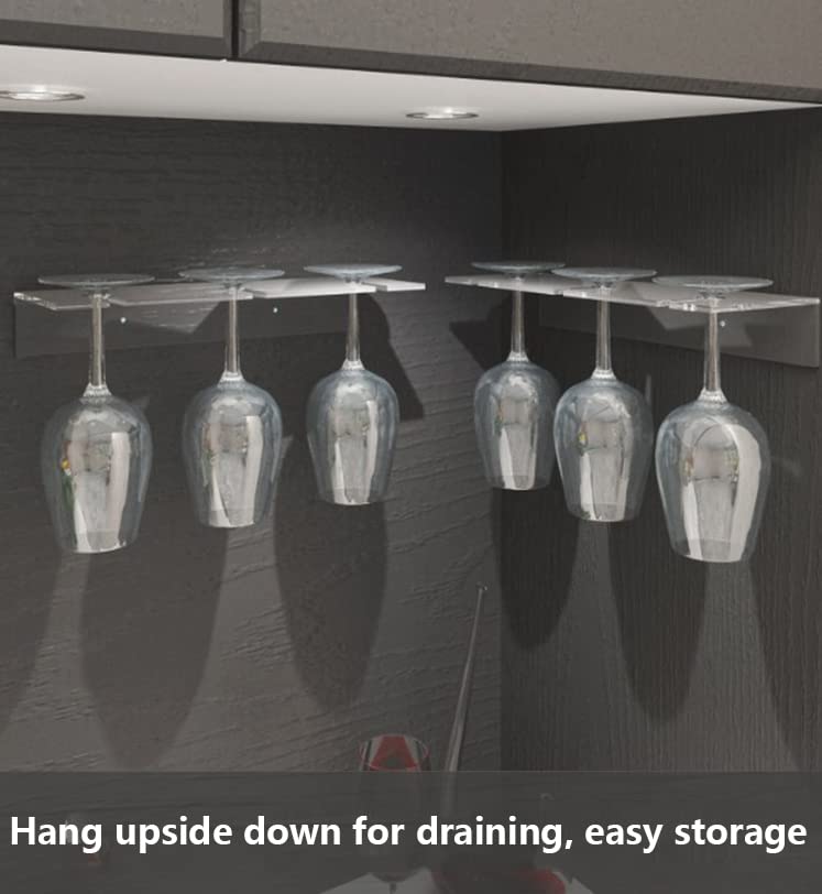 Wine Glass Rack|Stemware Holder|Wine Glass Organizer Glasses Storage Hanger for Bar Kitchen|Acrylic 2 pieces (Black)