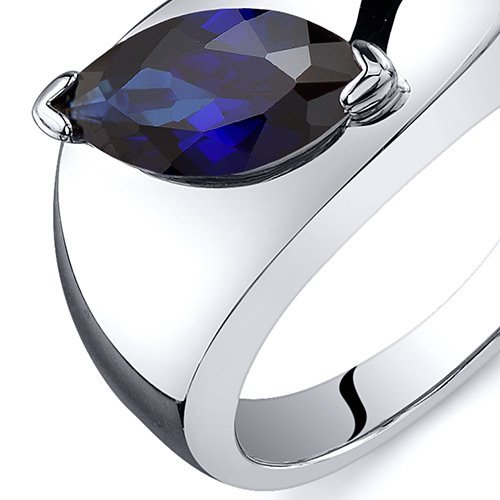 PEORA Created Blue Sapphire Ring in Sterling Silver, 1.25 Carats, Marquise Shape, 10x5MM, Sizes 5-9